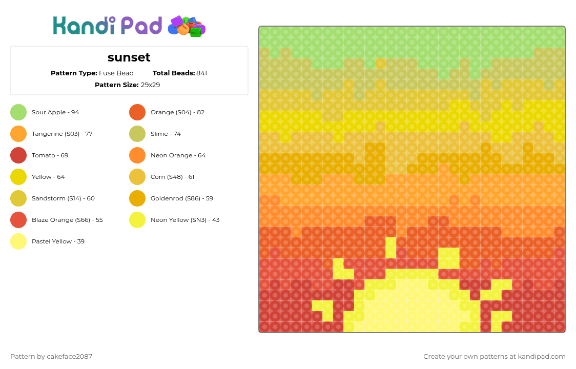 Sunset Fuse Bead Pattern - Kandi Pad | Kandi Patterns, Fuse Bead ...