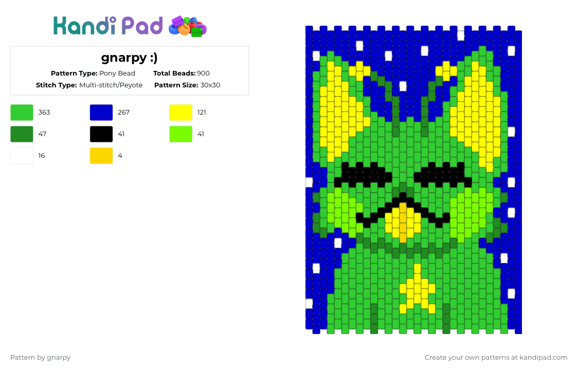Gnarpy :) Pony Bead Pattern - Kandi Pad | Kandi Patterns, Fuse Bead ...