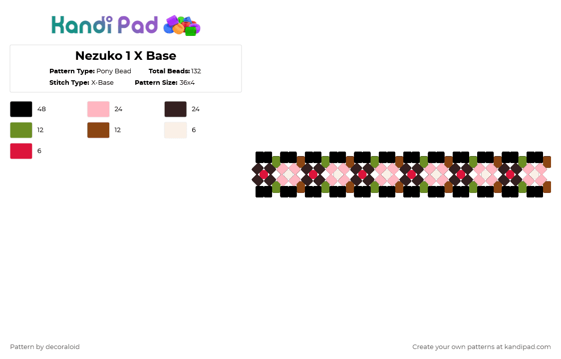Nezuko 1 X Base Pony Bead Pattern - Kandi Pad | Kandi Patterns, Fuse ...