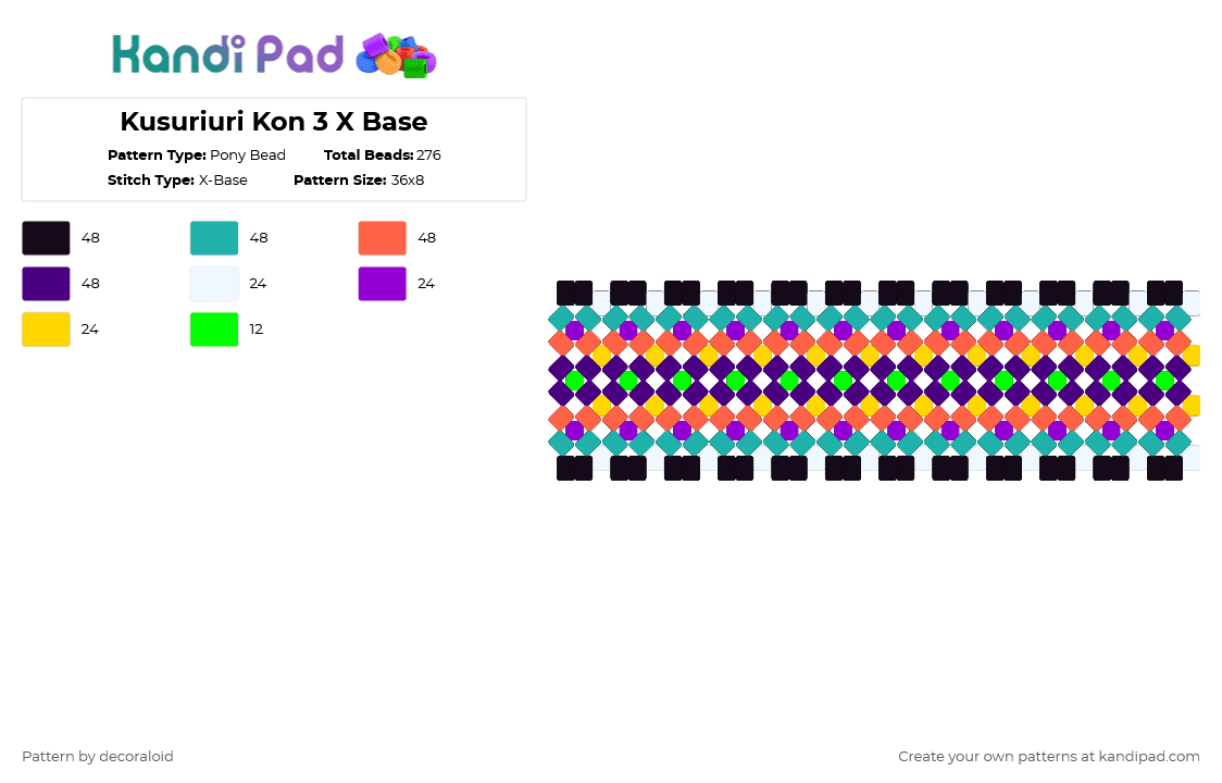 Kusuriuri Kon 3 X Base Pony Bead Pattern - Kandi Pad | Kandi Patterns ...