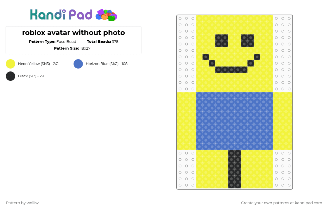 Roblox avatar without photo Fuse Bead Pattern - Kandi Pad | Kandi ...