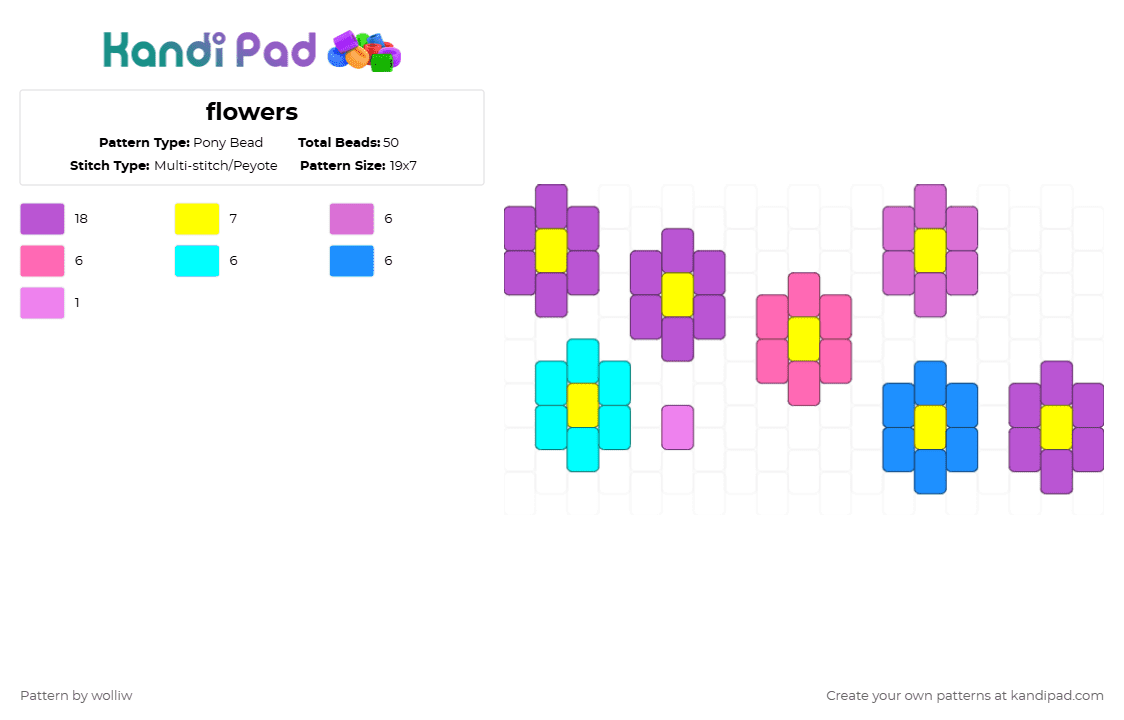 Flowers Pony Bead Pattern - Kandi Pad | Kandi Patterns, Fuse Bead ...
