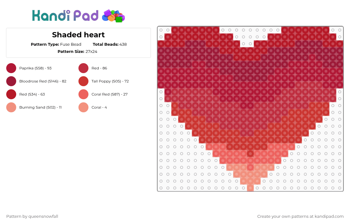 Shaded heart Fuse Bead Pattern - Kandi Pad | Kandi Patterns, Fuse Bead ...