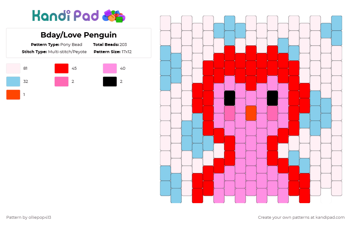 Bday/Love Penguin Pony Bead Pattern - Kandi Pad | Kandi Patterns, Fuse ...