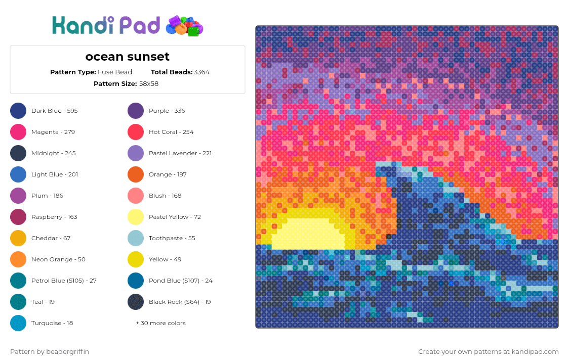 Ocean sunset Fuse Bead Pattern - Kandi Pad | Kandi Patterns, Fuse Bead ...