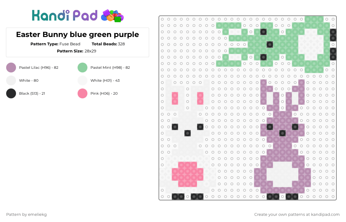 Easter Bunny white green purple Fuse Bead Pattern - Kandi Pad | Kandi ...