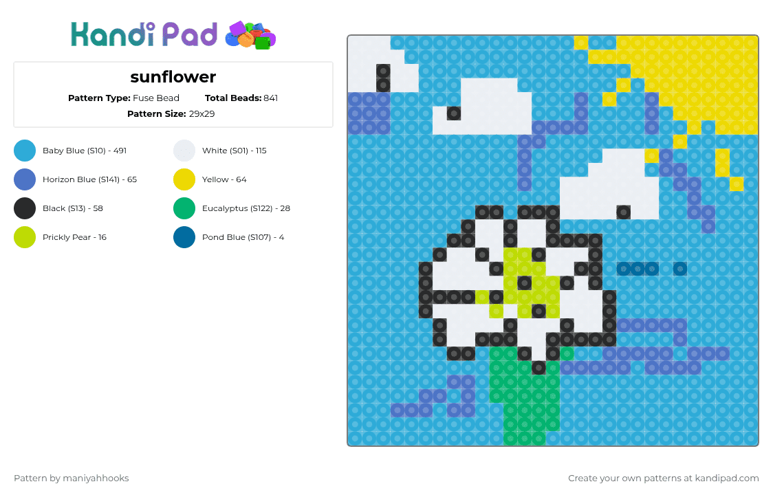 Sunflower Fuse Bead Pattern - Kandi Pad | Kandi Patterns, Fuse Bead ...