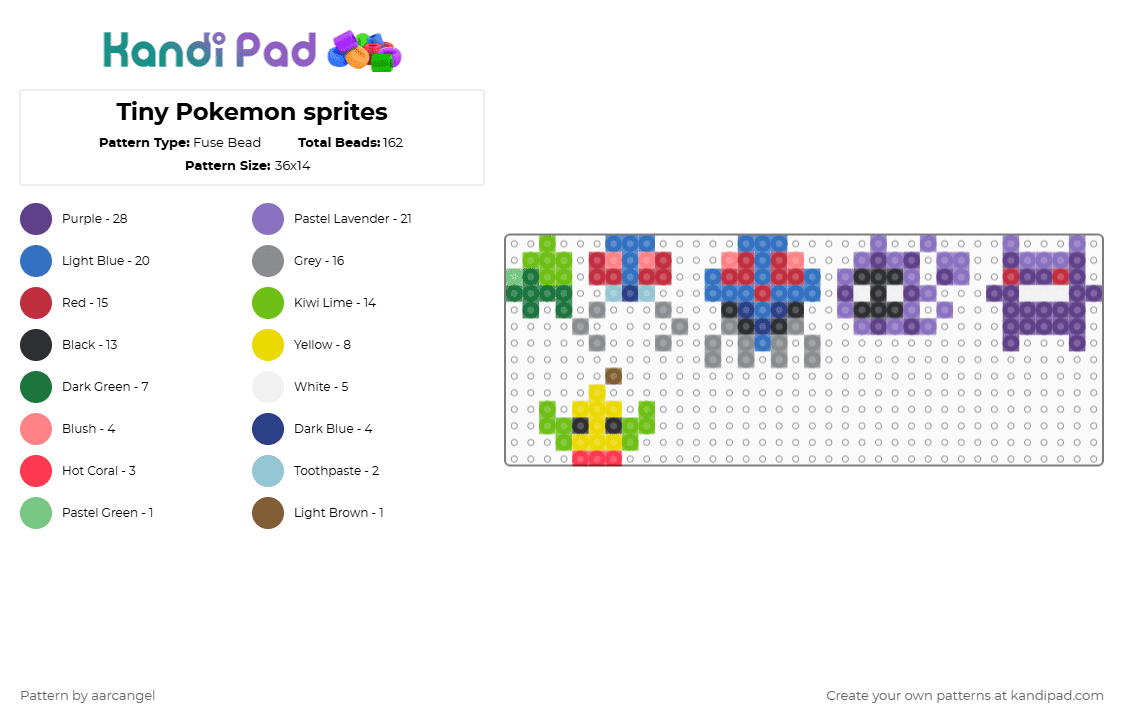 Tiny Pokemon sprites Fuse Bead Pattern - Kandi Pad | Kandi Patterns ...