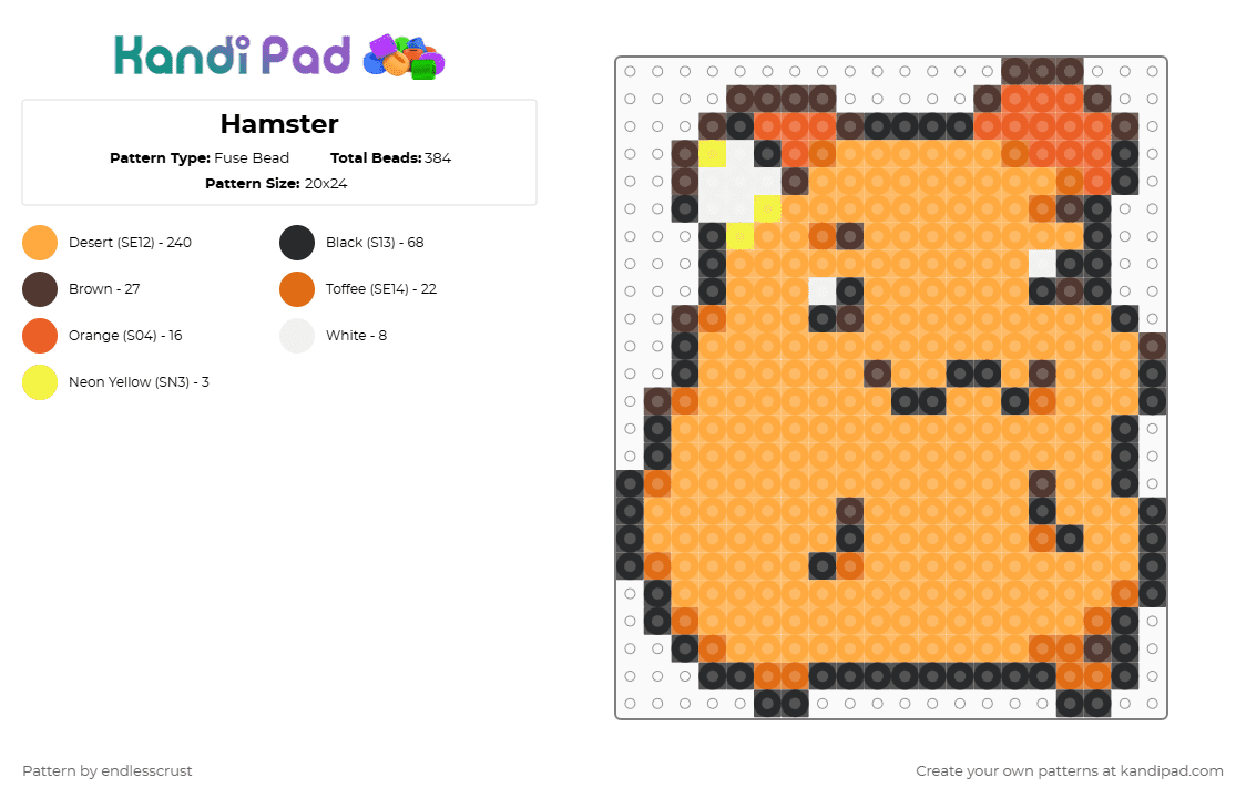 Hamster Club Golden Hamster Fuse Bead Pattern - Kandi Pad | Kandi ...