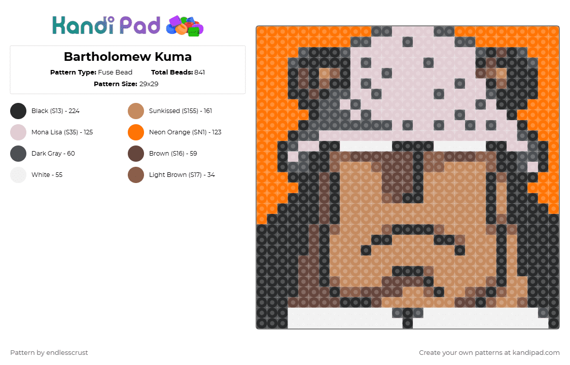 Bartholomew Kuma Fuse Bead Pattern - Kandi Pad | Kandi Patterns, Fuse ...