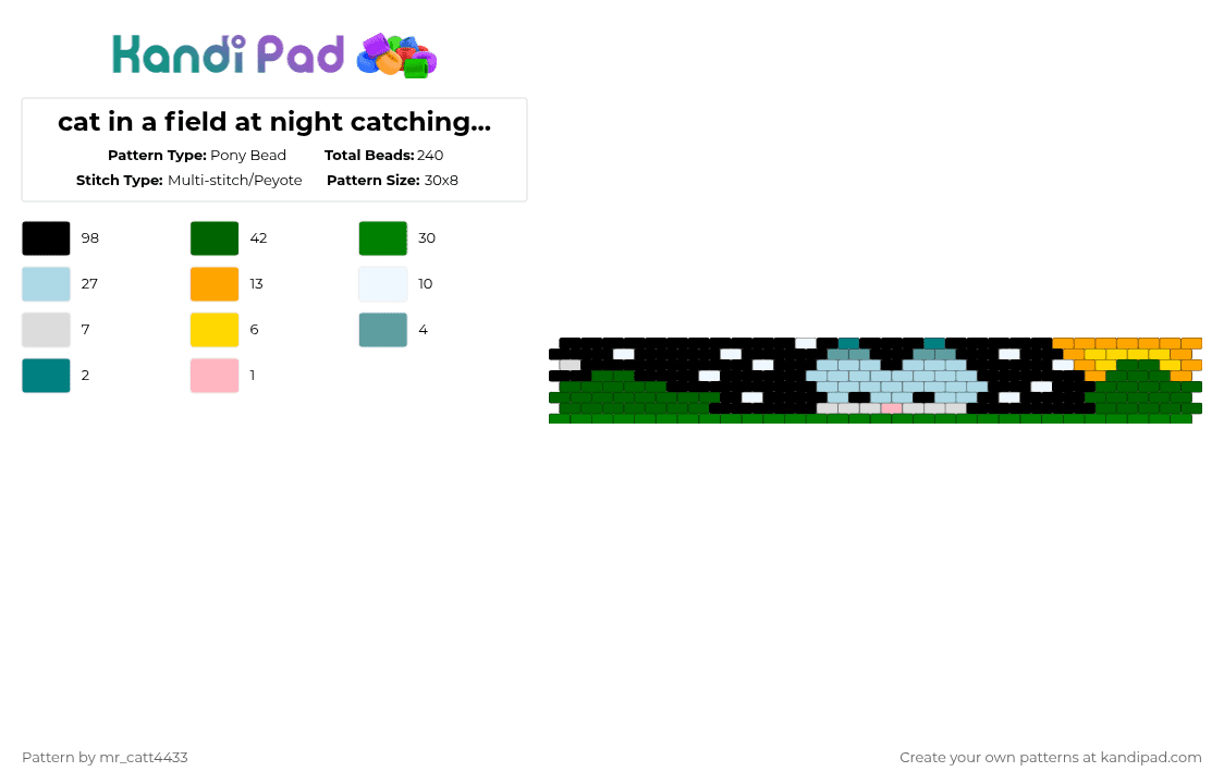Cat in a field at night catching prey. Pony Bead Pattern - Kandi Pad ...