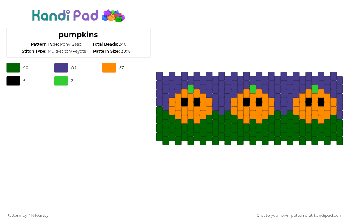 Pumpkins Pony Bead Pattern - Kandi Pad | Kandi Patterns, Fuse Bead ...