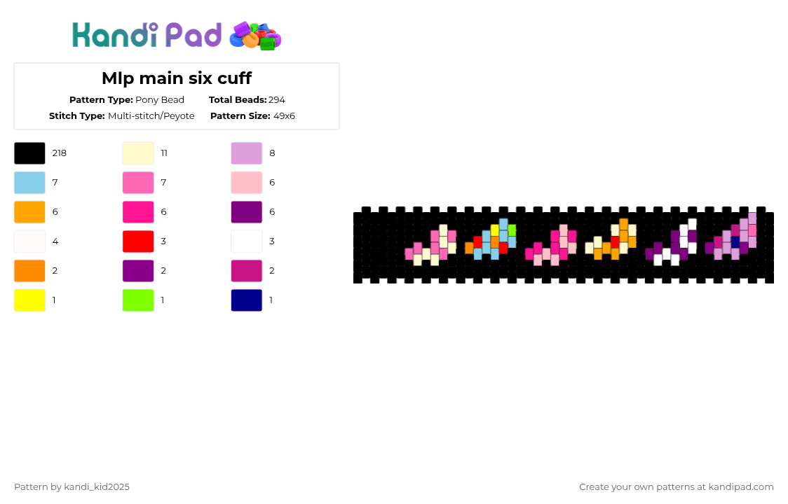 Mlp main six cuff Pony Bead Pattern - Kandi Pad | Kandi Patterns, Fuse ...