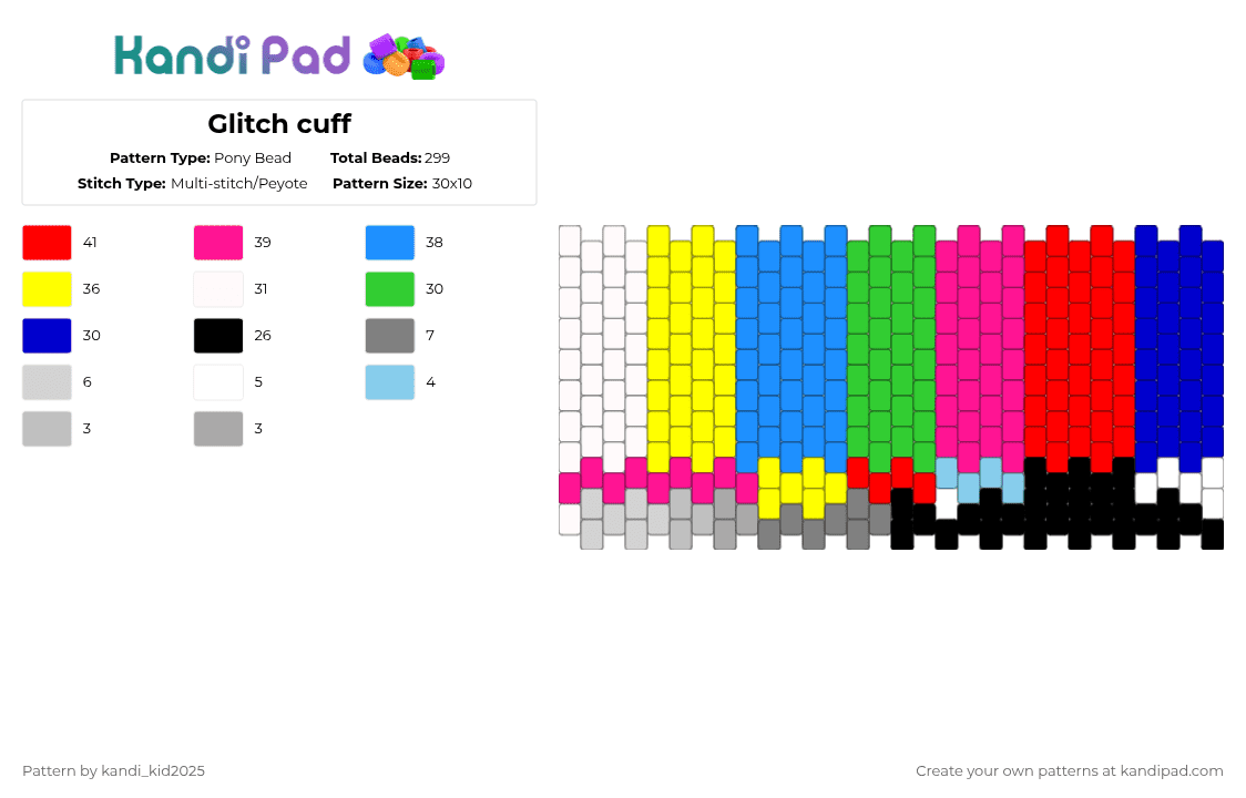 Glitch cuff Pony Bead Pattern - Kandi Pad | Kandi Patterns, Fuse Bead ...