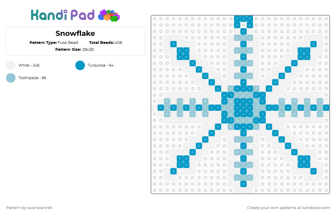 Snowflake Fuse Bead Pattern - Kandi Pad | Kandi Patterns, Fuse Bead ...