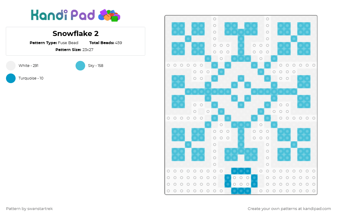 Snowflake 2 Fuse Bead Pattern - Kandi Pad | Kandi Patterns, Fuse Bead ...