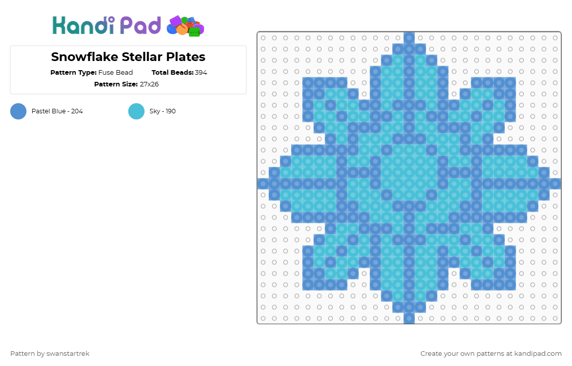 Snowflake Stellar Plates Fuse Bead Pattern - Kandi Pad | Kandi Patterns ...