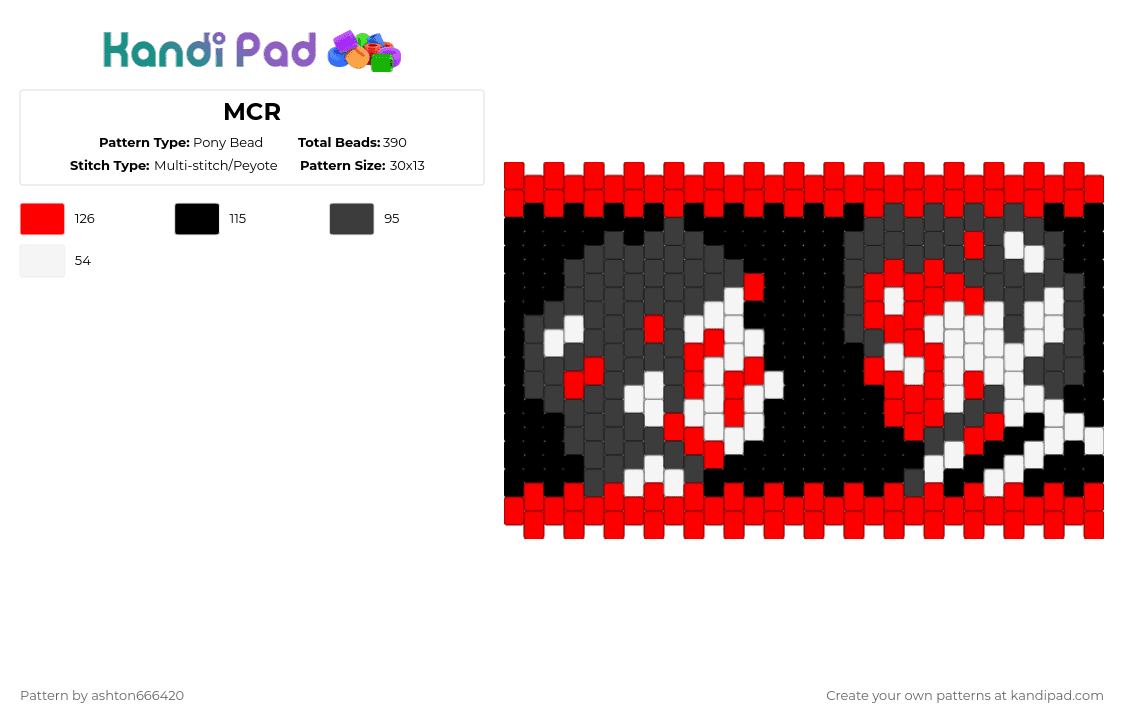 MCR Pony Bead Pattern - Kandi Pad | Kandi Patterns, Fuse Bead Patterns ...