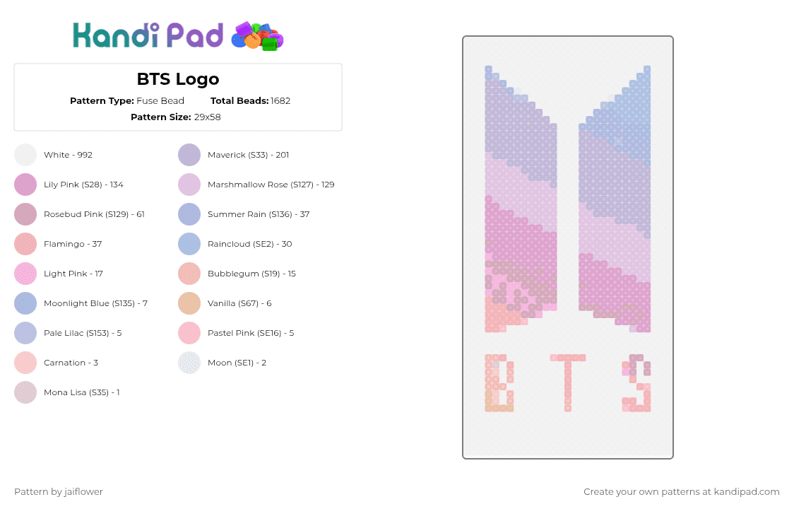 BTS Logo Fuse Bead Pattern - Kandi Pad | Kandi Patterns, Fuse Bead ...