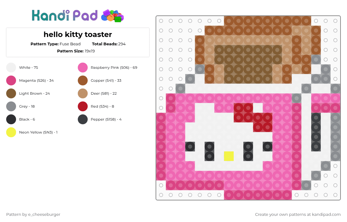 Hello kitty toaster Fuse Bead Pattern - Kandi Pad | Kandi Patterns ...