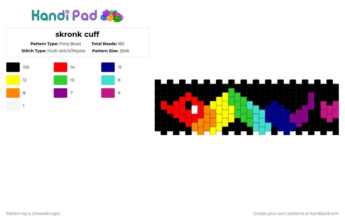 Skronk cuff Pony Bead Pattern - Kandi Pad | Kandi Patterns, Fuse Bead ...
