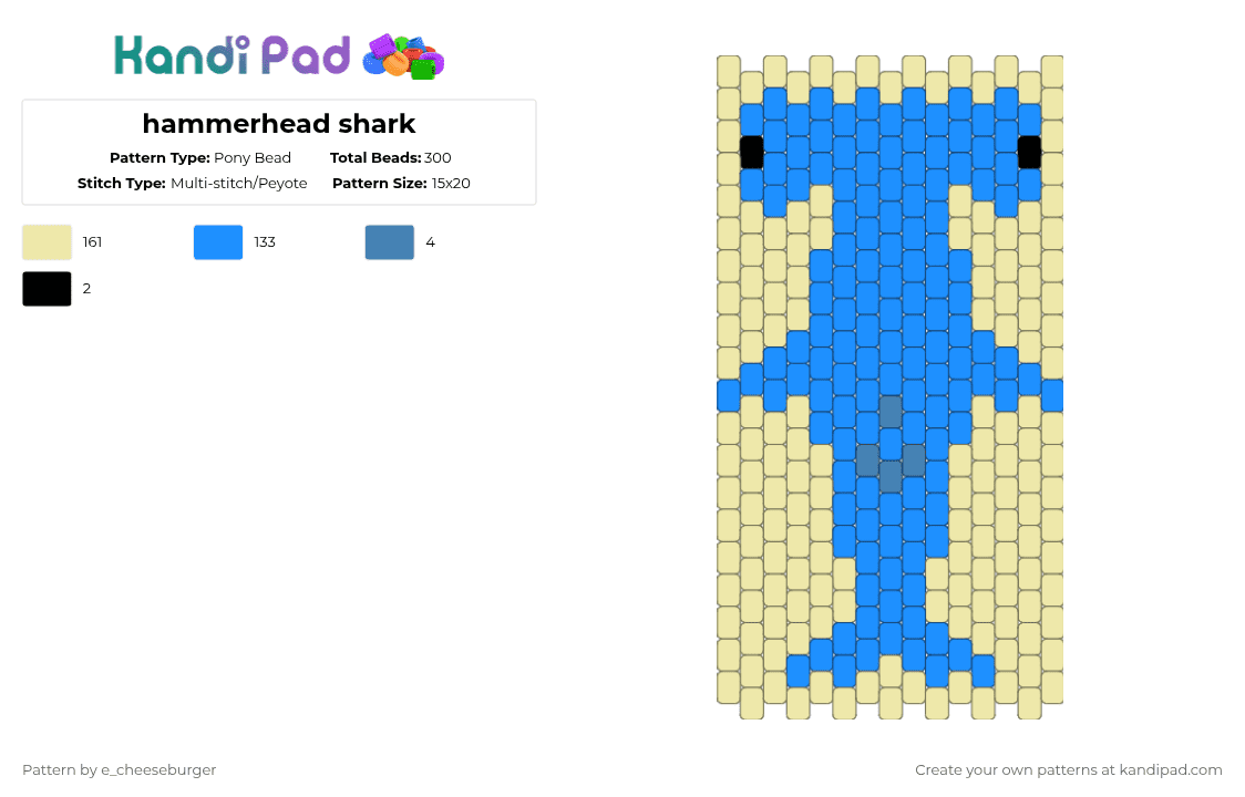 Hammerhead shark Pony Bead Pattern - Kandi Pad | Kandi Patterns, Fuse ...
