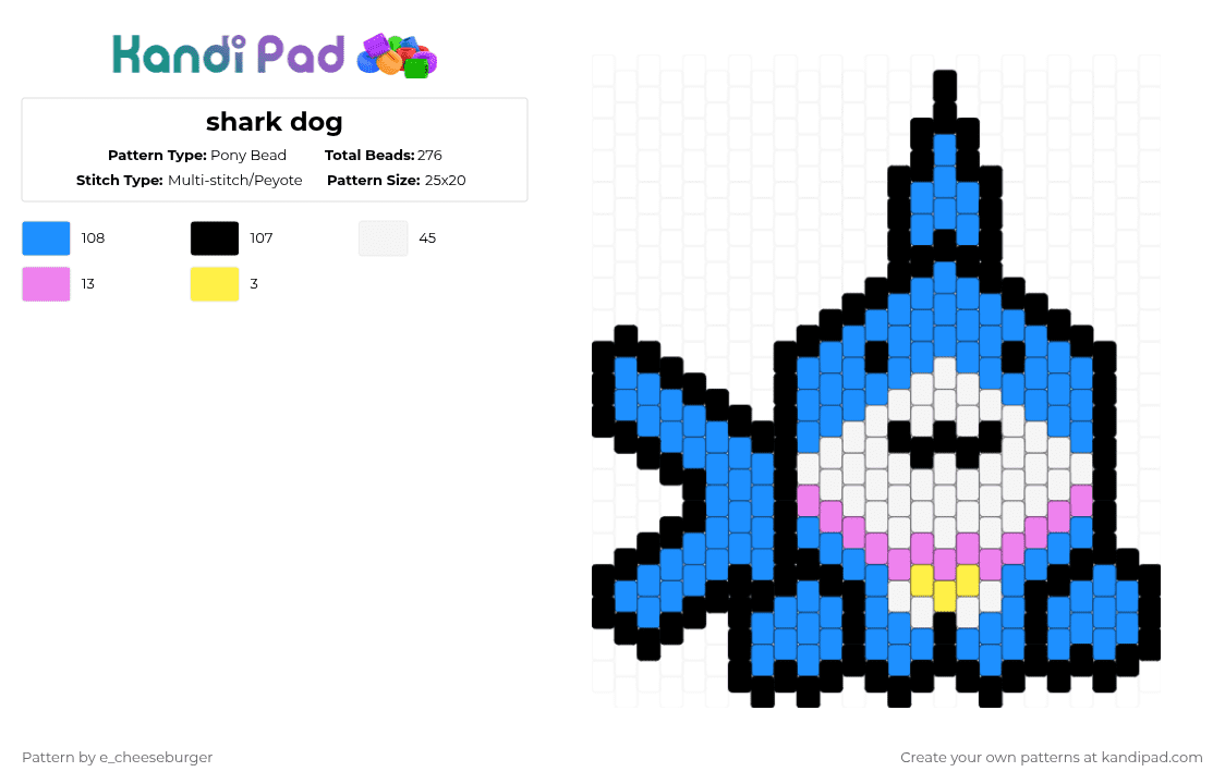 Shark dog Pony Bead Pattern - Kandi Pad | Kandi Patterns, Fuse Bead ...