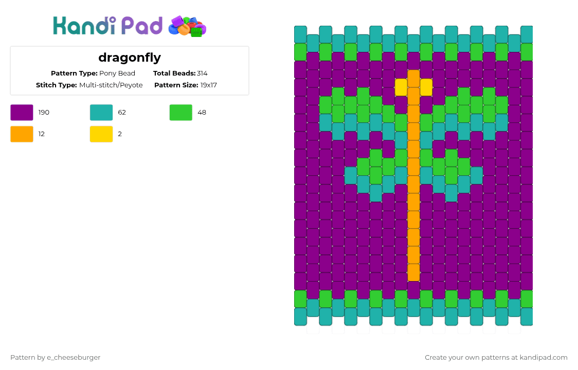 Dragonfly Pony Bead Pattern - Kandi Pad | Kandi Patterns, Fuse Bead ...