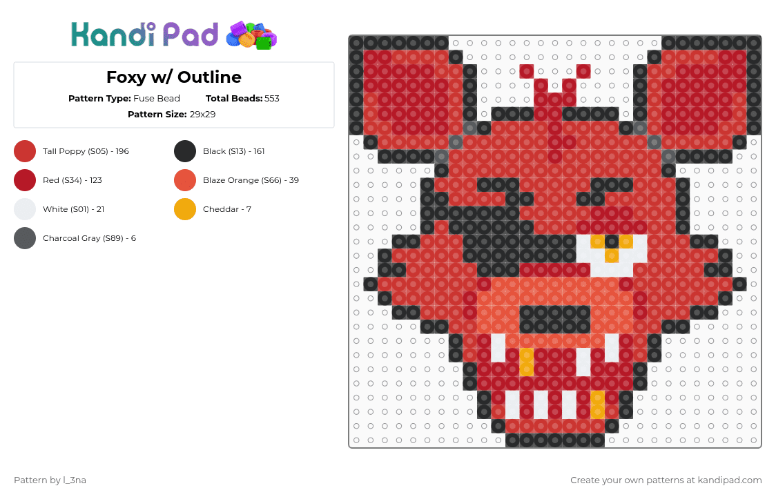 Foxy w/ Outline Fuse Bead Pattern - Kandi Pad | Kandi Patterns, Fuse ...