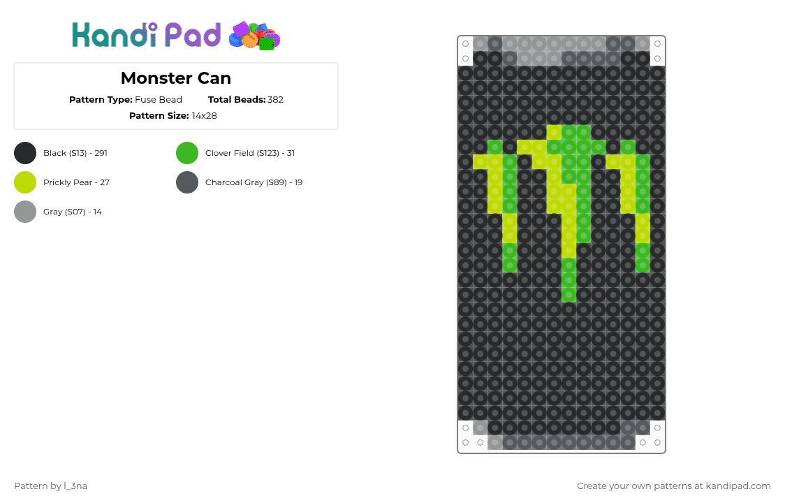 Monster Can Fuse Bead Pattern - Kandi Pad | Kandi Patterns, Fuse Bead ...