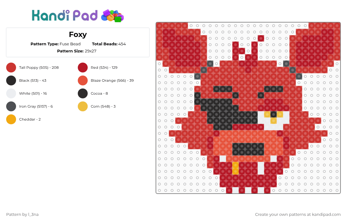 Foxy Fuse Bead Pattern - Kandi Pad | Kandi Patterns, Fuse Bead Patterns ...