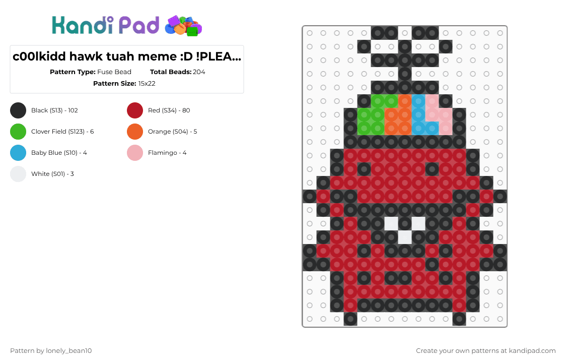 C00lkidd hawk tuah meme :D !PLEASE CREDIT! Fuse Bead Pattern - Kandi ...