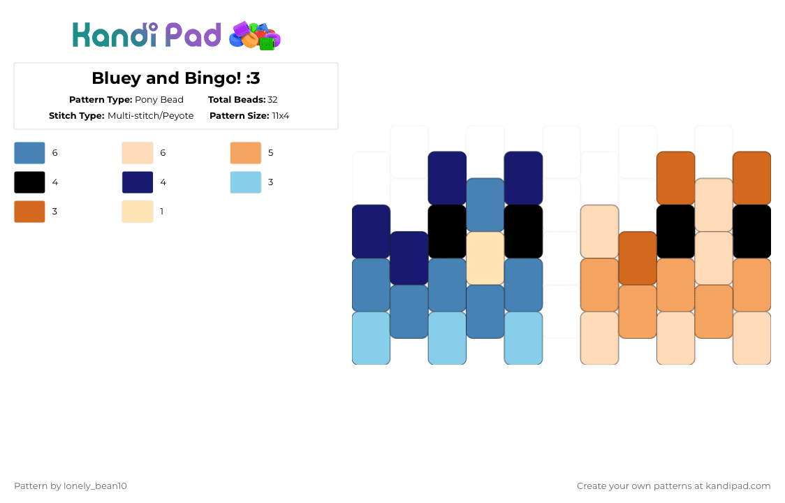 Bluey and Bingo! :3 Pony Bead Pattern - Kandi Pad | Kandi Patterns ...