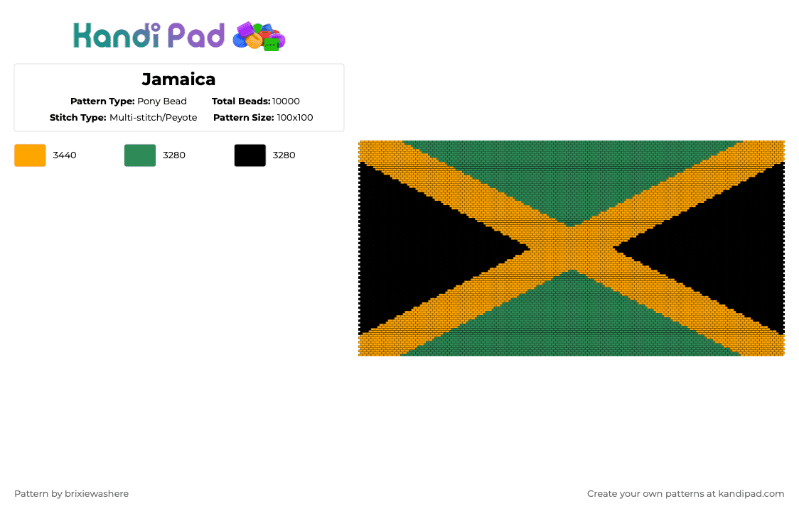Jamaica Pony Bead Pattern - Kandi Pad | Kandi Patterns, Fuse Bead ...