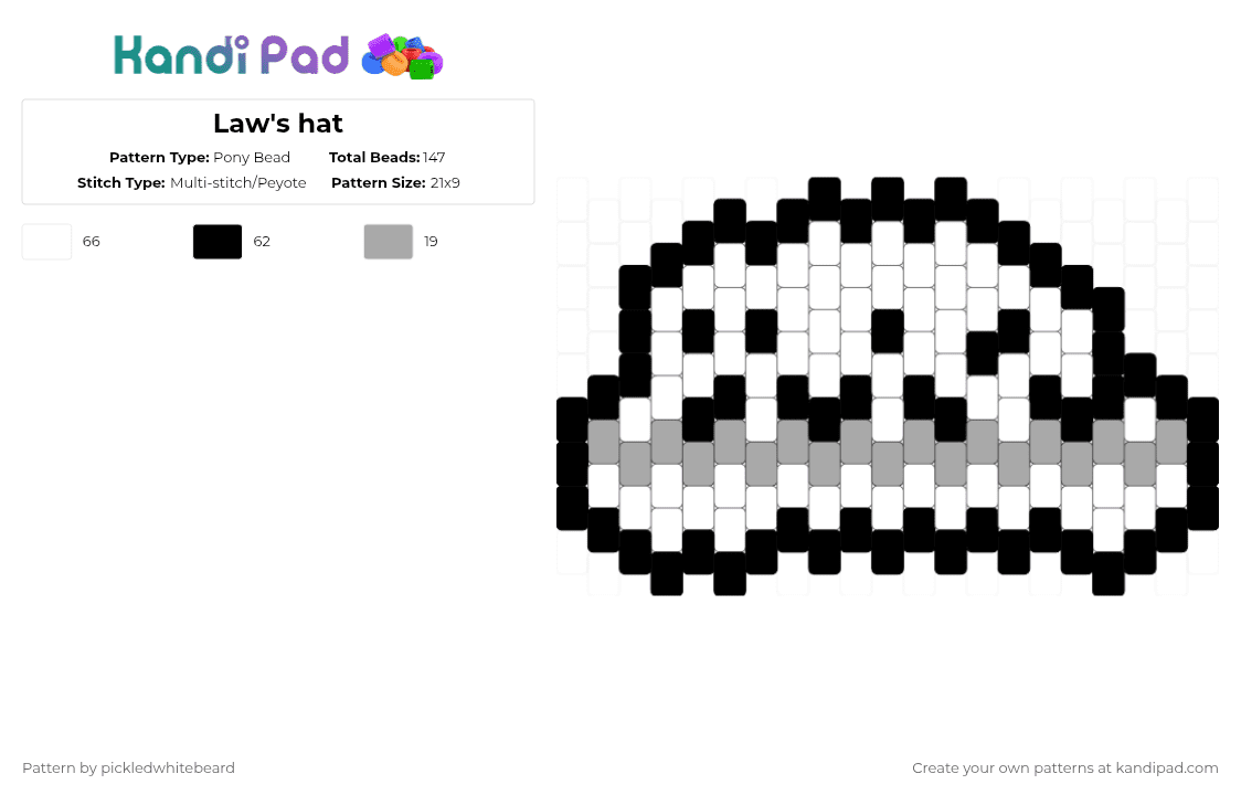 Law's hat Pony Bead Pattern - Kandi Pad | Kandi Patterns, Fuse Bead ...