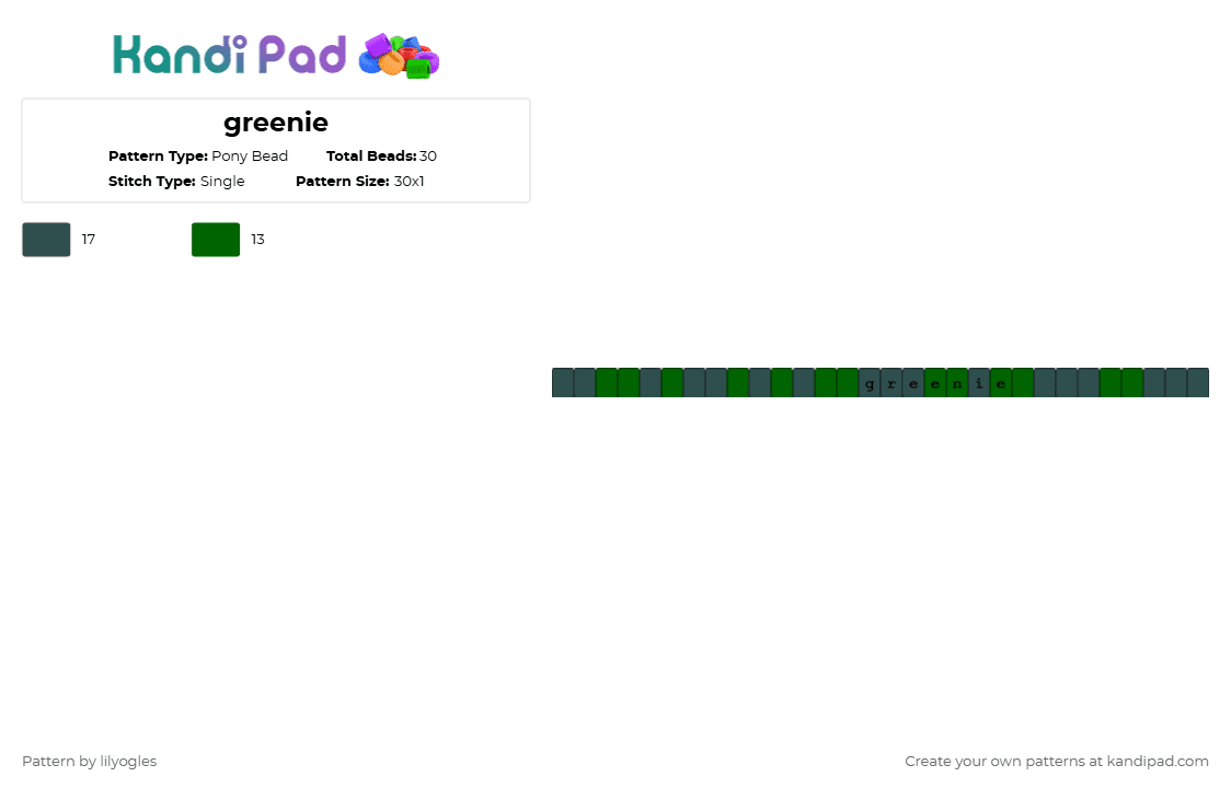 Greenie Pony Bead Pattern - Kandi Pad | Kandi Patterns, Fuse Bead ...