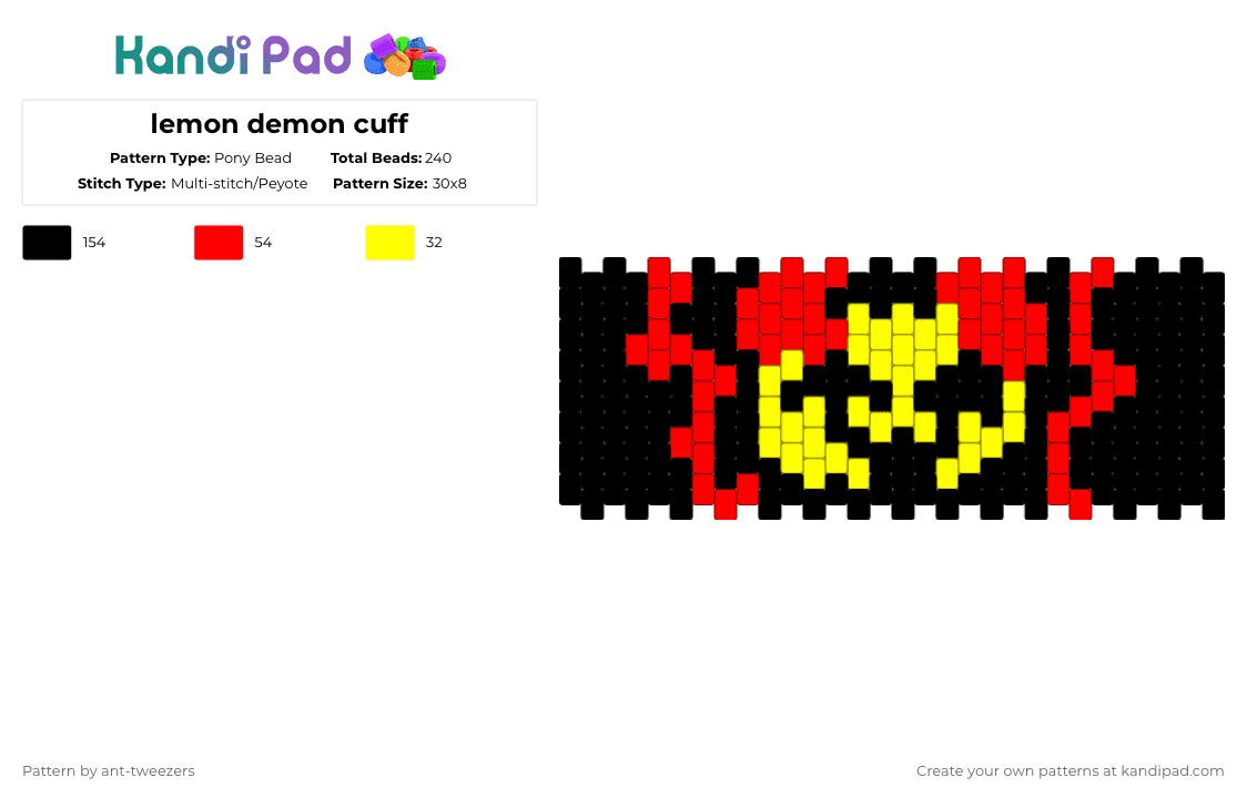 Lemon demon cuff Pony Bead Pattern - Kandi Pad | Kandi Patterns, Fuse ...