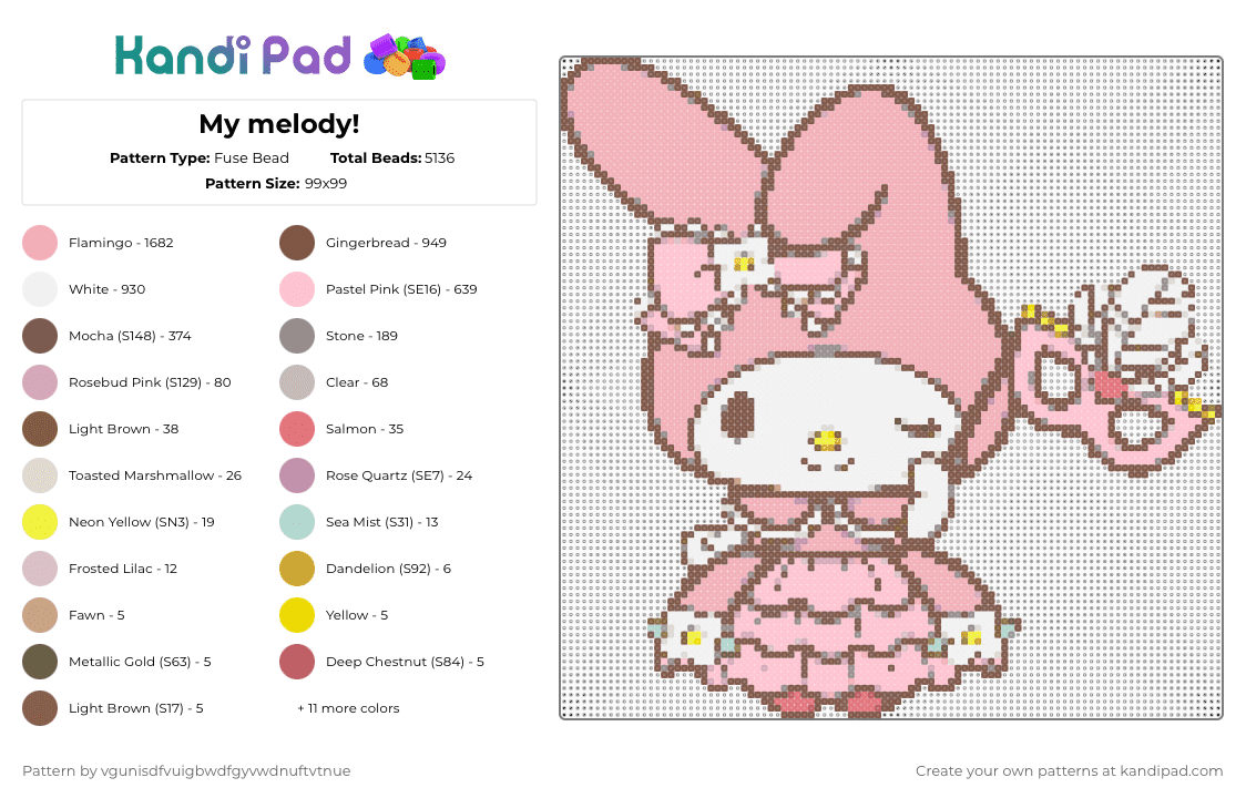 My melody! Fuse Bead Pattern - Kandi Pad | Kandi Patterns, Fuse Bead ...