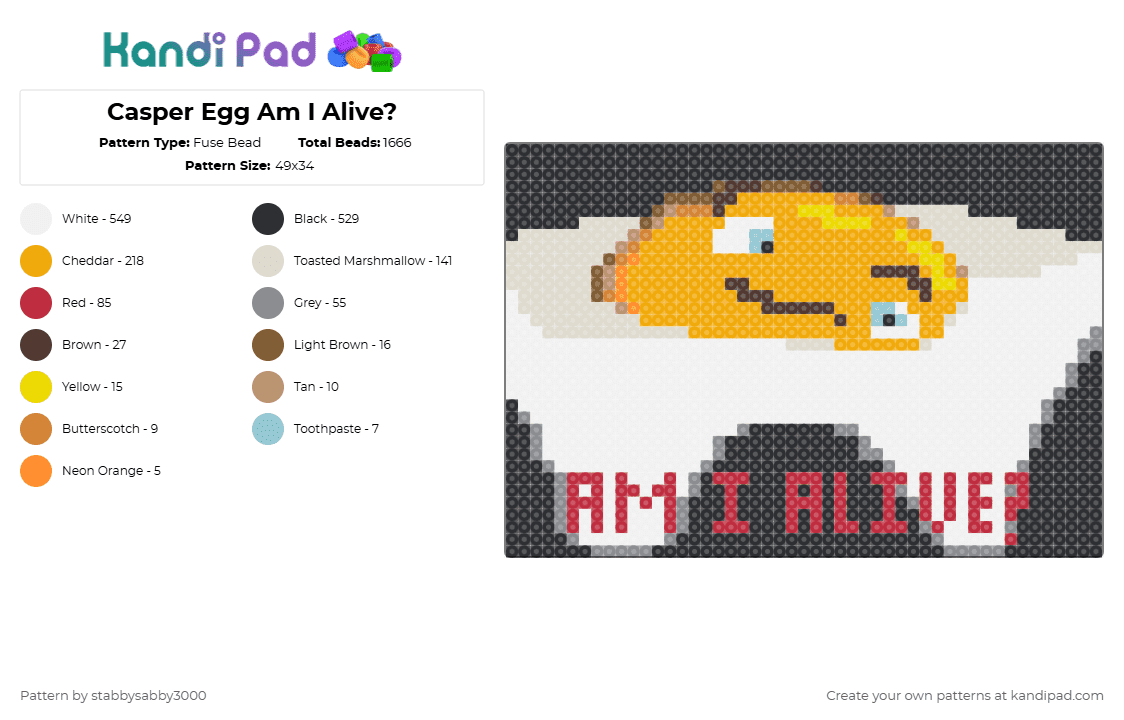 Casper Egg Am I Alive? Fuse Bead Pattern - Kandi Pad | Kandi Patterns ...