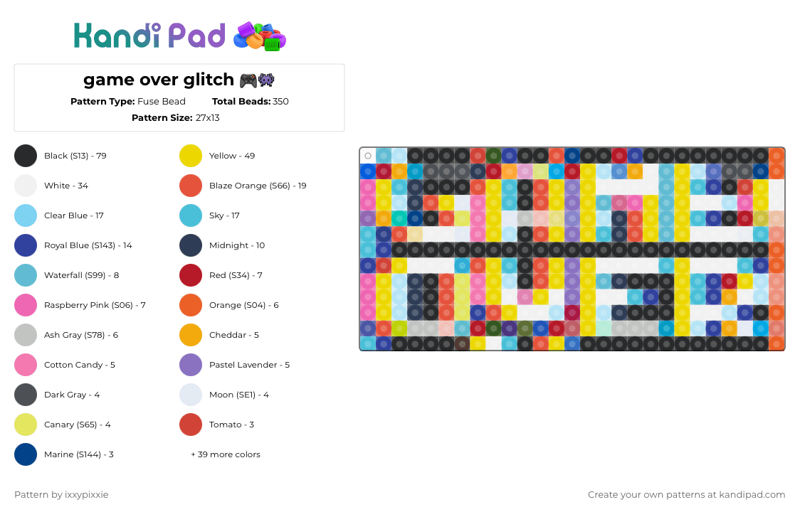 Game over glitch 🎮👾 Fuse Bead Pattern - Kandi Pad | Kandi Patterns ...