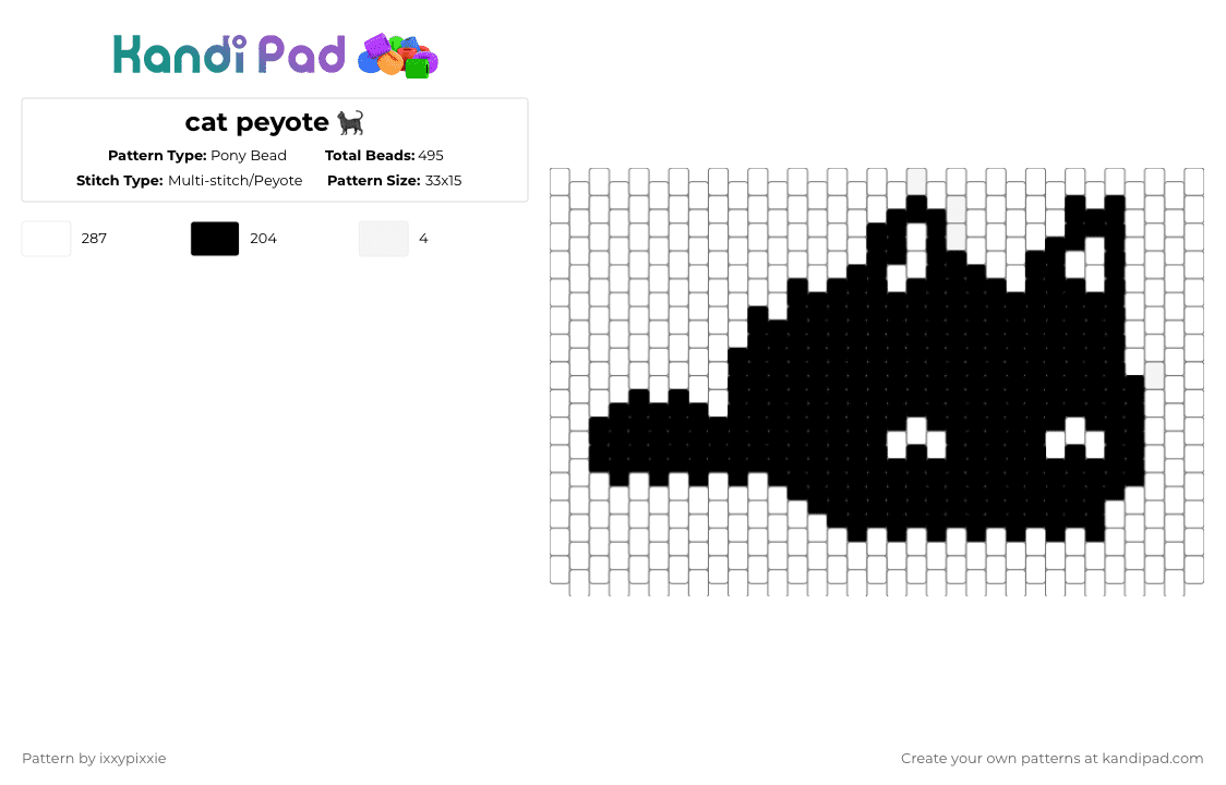 Cat peyote 🐈‍⬛ Pony Bead Pattern - Kandi Pad | Kandi Patterns, Fuse ...