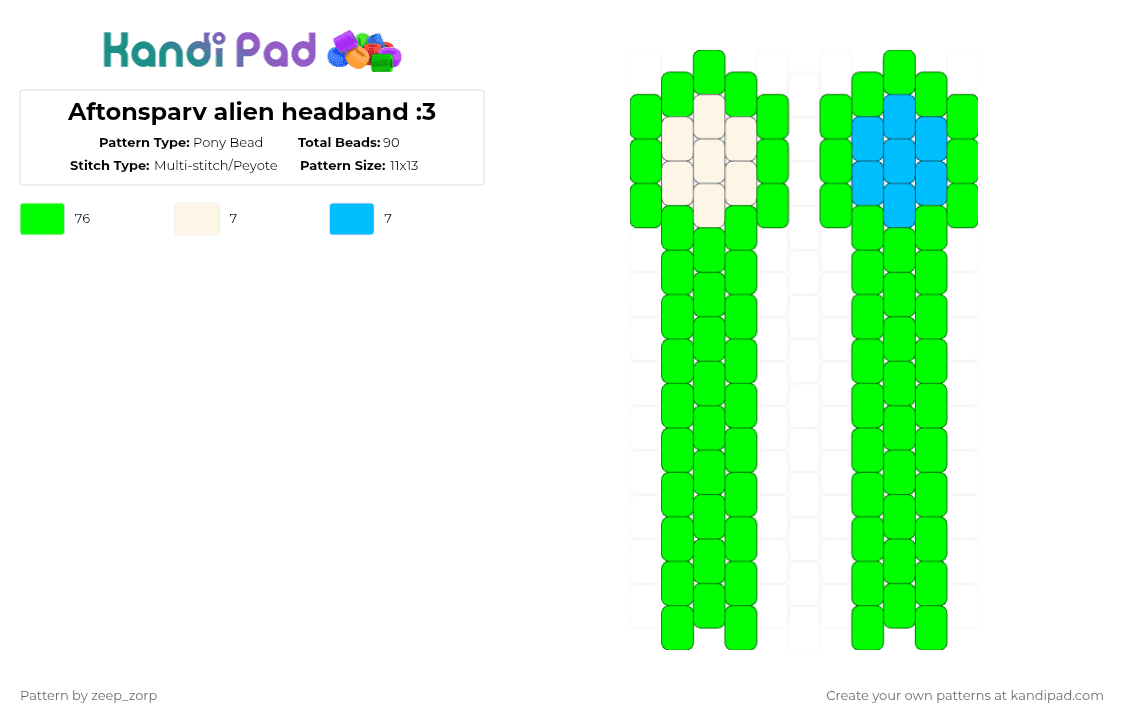 Aftonsparv alien headband :3 Pony Bead Pattern - Kandi Pad | Kandi ...