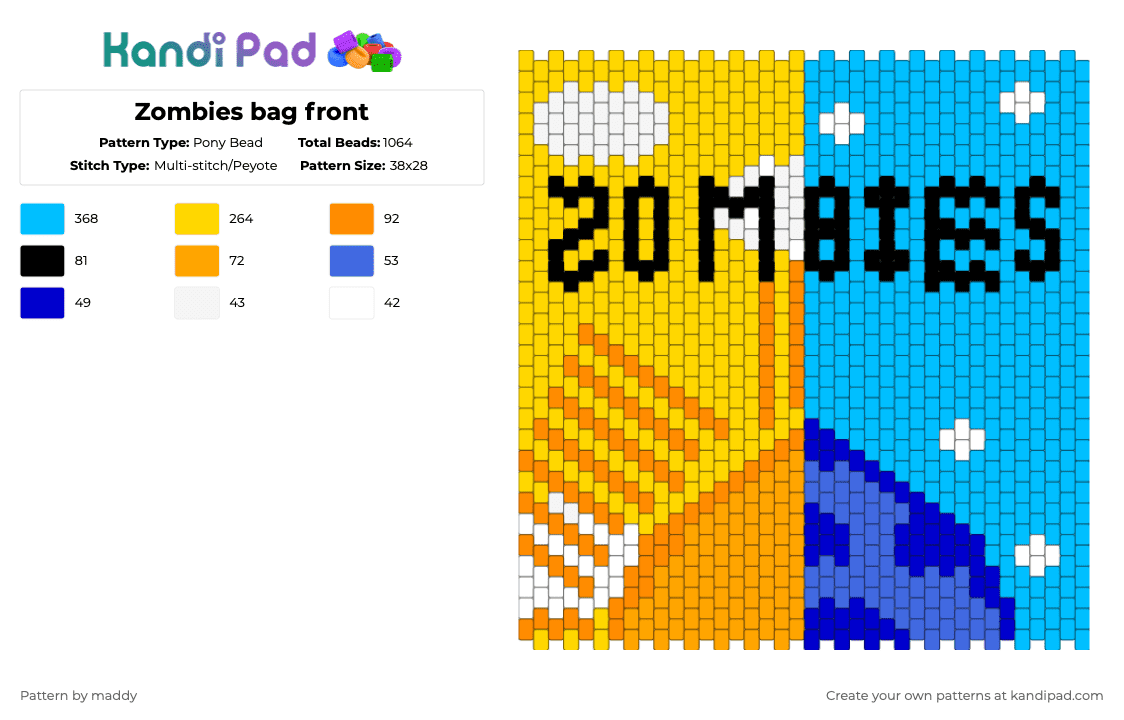 Zombies bag front Pony Bead Pattern - Kandi Pad | Kandi Patterns, Fuse ...