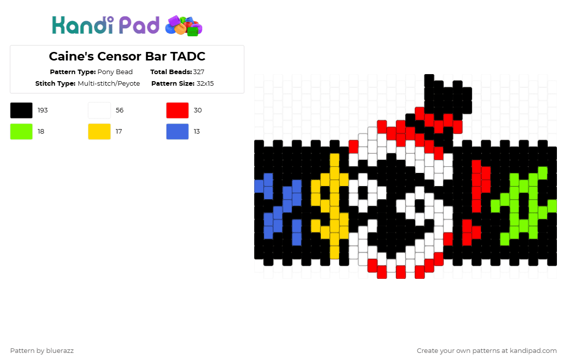 Caine's Censor Bar TADC Pony Bead Pattern - Kandi Pad | Kandi Patterns ...