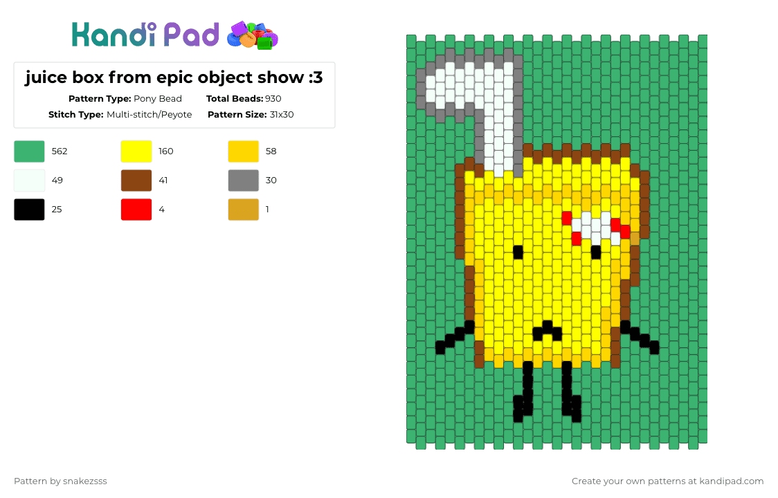 Juice box from epic object show :3 Pony Bead Pattern - Kandi Pad ...