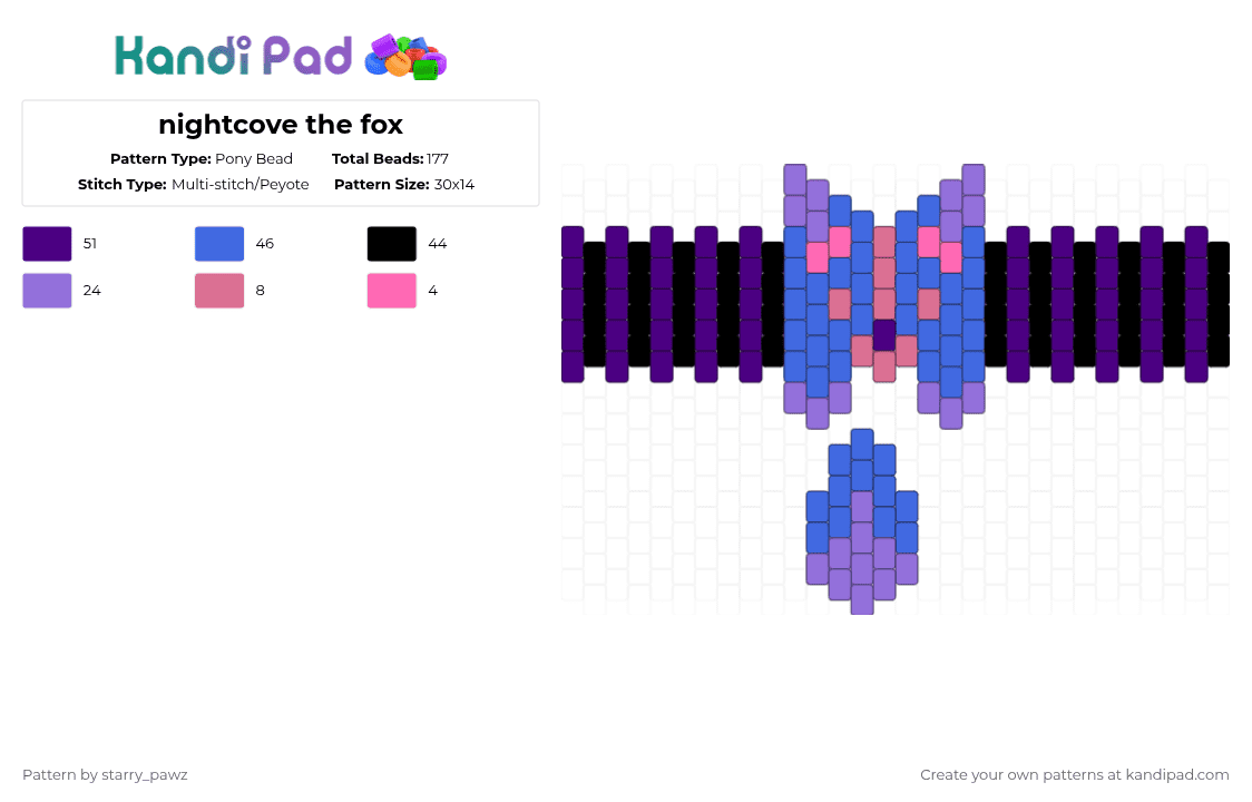 Nightcove the fox Pony Bead Pattern - Kandi Pad | Kandi Patterns, Fuse ...