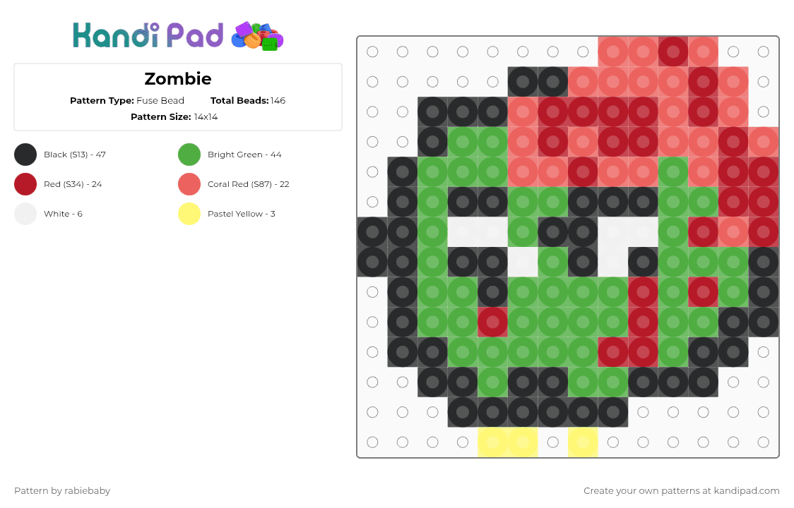 Zombie Fuse Bead Pattern - Kandi Pad | Kandi Patterns, Fuse Bead ...