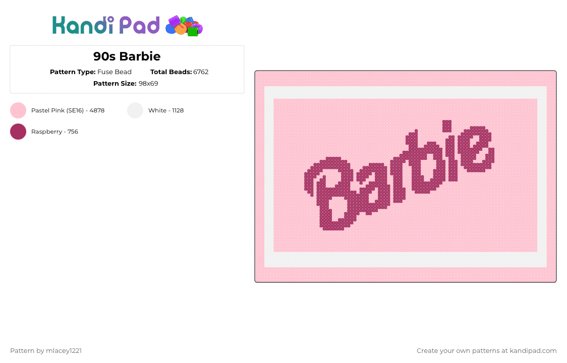 90s Barbie Fuse Bead Pattern - Kandi Pad | Kandi Patterns, Fuse Bead ...