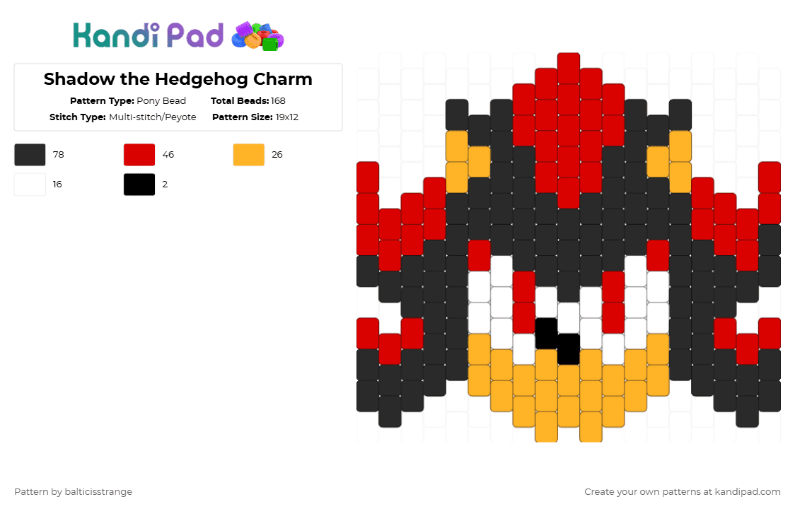 Shadow the Hedgehog Charm Pony Bead Pattern - Kandi Pad | Kandi ...