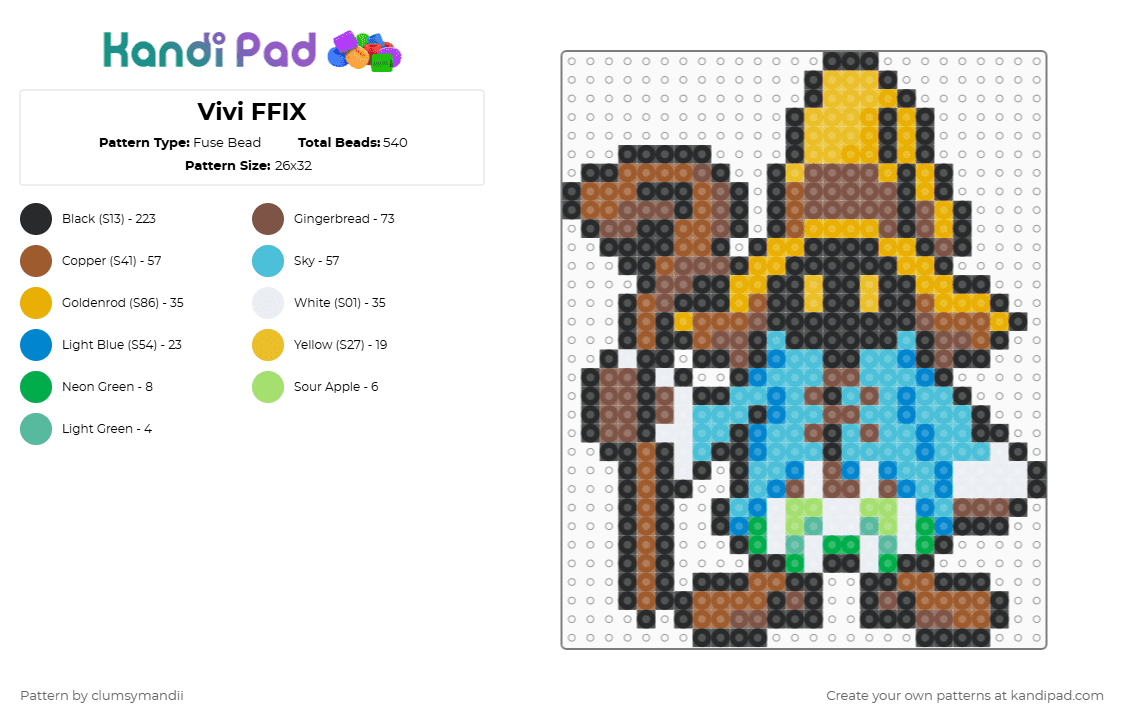 Vivi FFIX Fuse Bead Pattern - Kandi Pad | Kandi Patterns, Fuse Bead ...